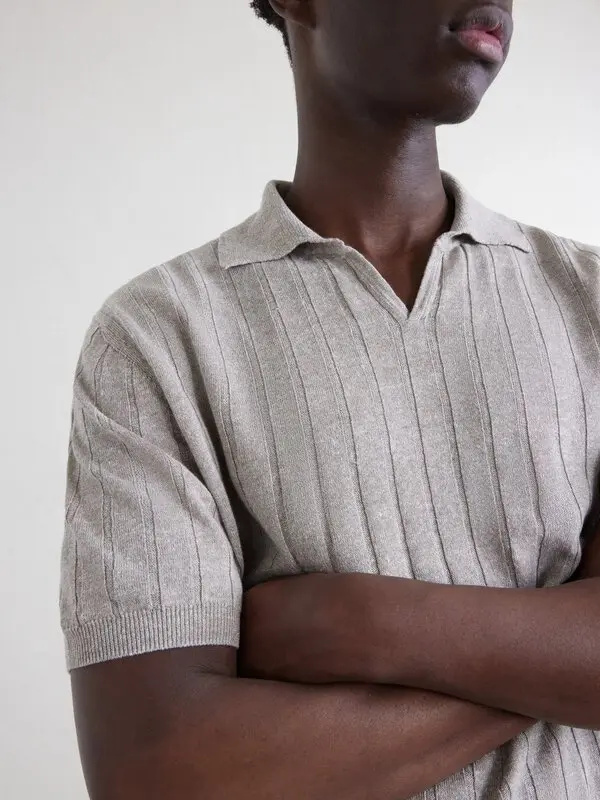 Boglioli Open-collar Ribbed Linen And Cotton-blend Polo Shirt