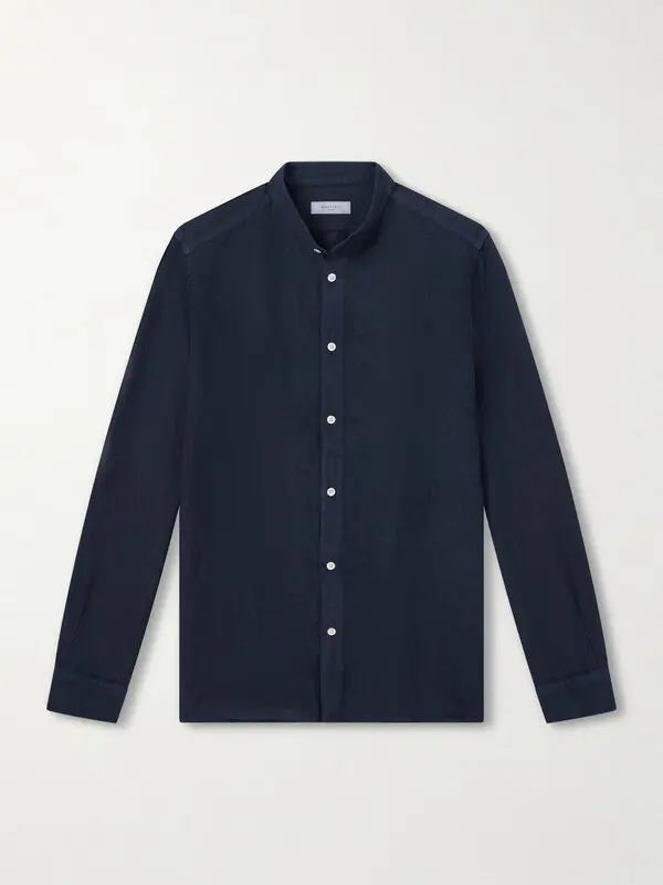 Boglioli Grandad-collar Linen Shirt - Blue
