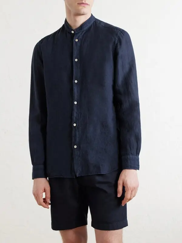 Boglioli Grandad-collar Linen Shirt - Blue