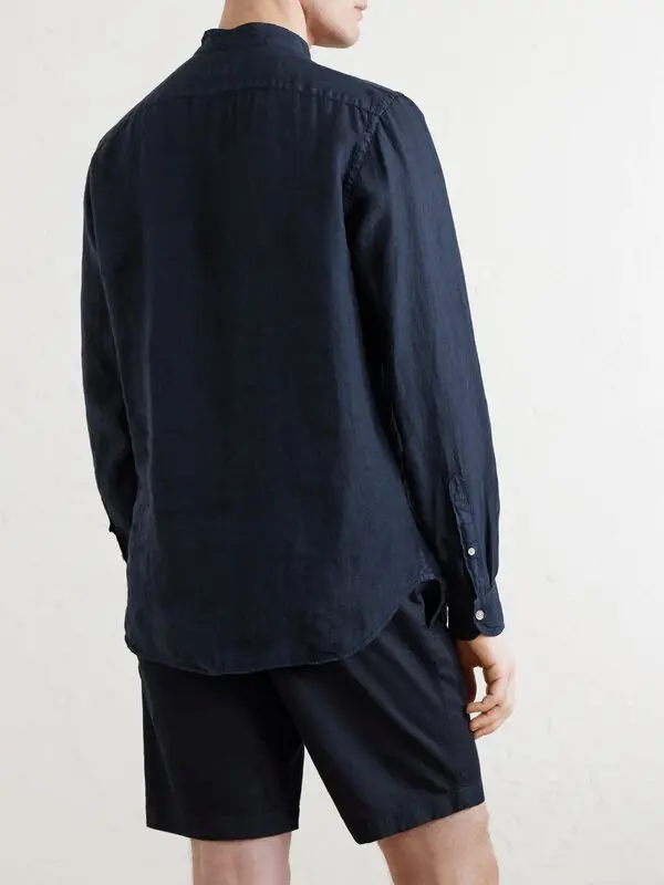 Boglioli Grandad-collar Linen Shirt - Blue
