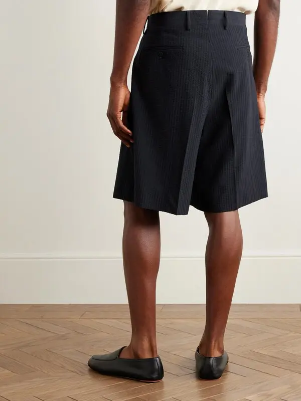 STOFFA Pleated Wool-seersucker Shorts