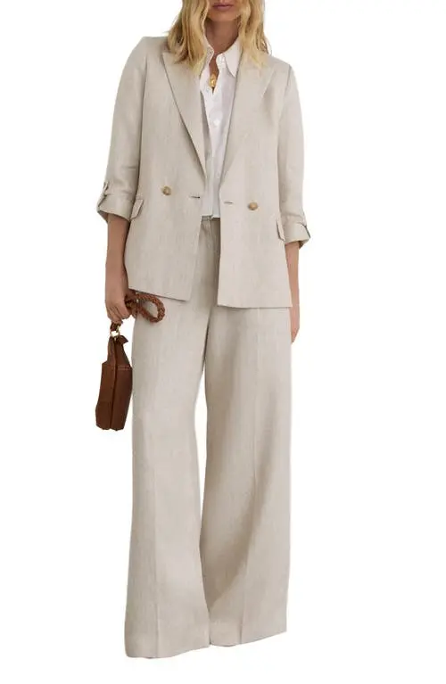 REISS Double-breasted Linen-blend Blazer