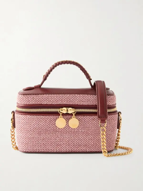 Stella McCartney Falabella Vanity Case Vegetarian Leather-trimmed Raffia Shoulder Bag - Burgundy