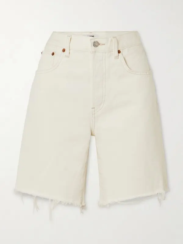 RE/DONE 90s Comfort Frayed Denim Shorts - White