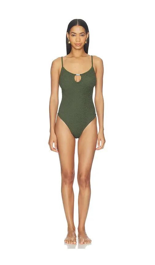Hunza G Mia Beaded One-piece Swimsuit - Metallic Khaki
