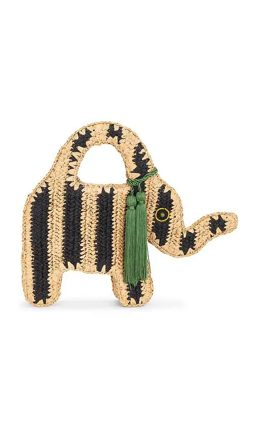 SIMONMILLER Elephant Raffia Bag - Black & Natural Strip