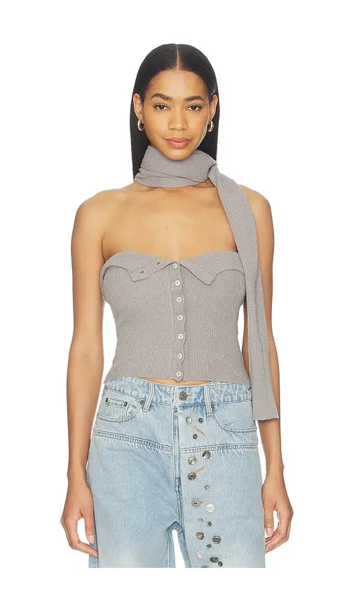 MARRKNULL Halter Neck Knit Bandeau Top - Grey