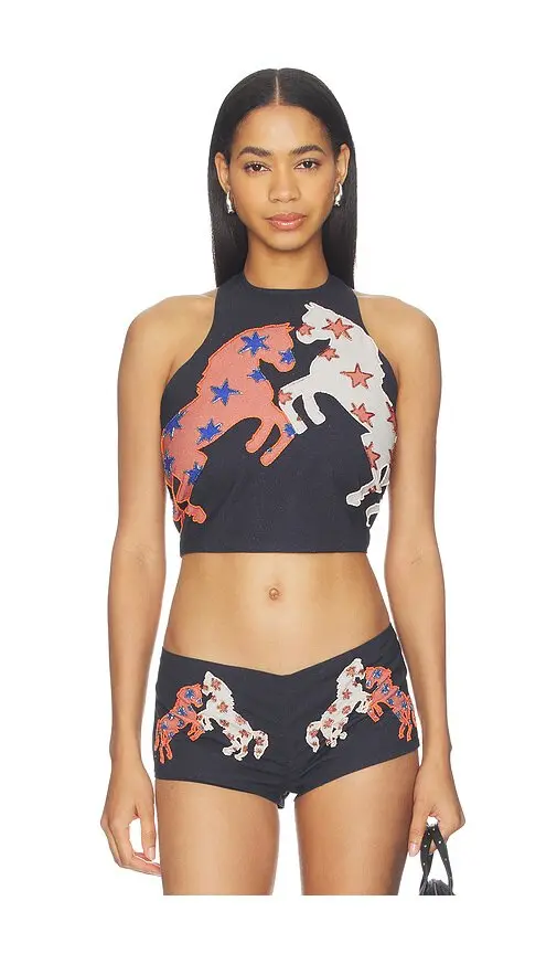 UNDERSTATED LEATHER X Beaded Horse Top