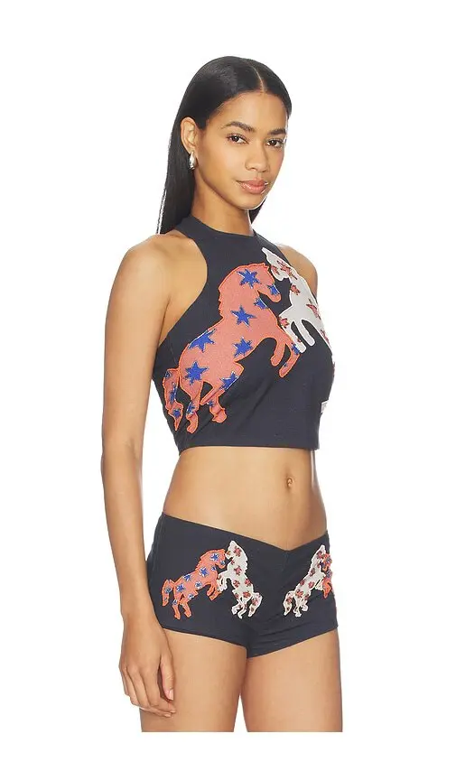 UNDERSTATED LEATHER X Beaded Horse Top