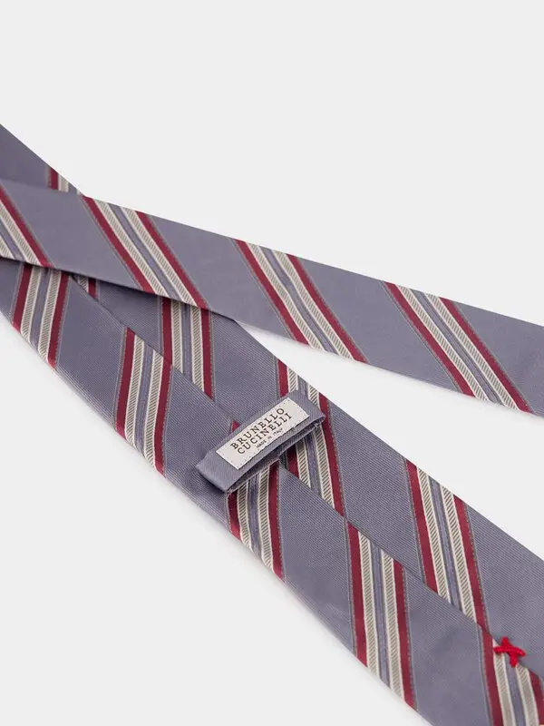 Brunello Cucinelli Medium Striped Silk Tie - Grey