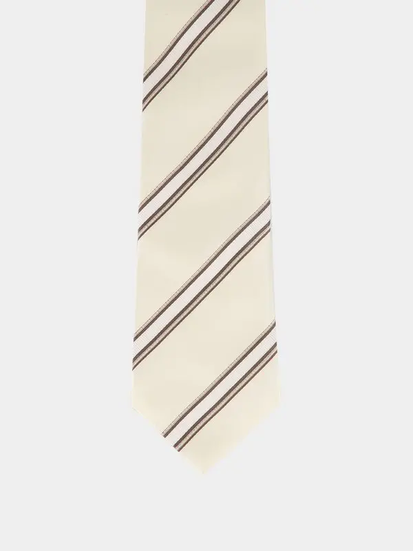 Brunello Cucinelli Panama Regimental Stripe Tie - Beige