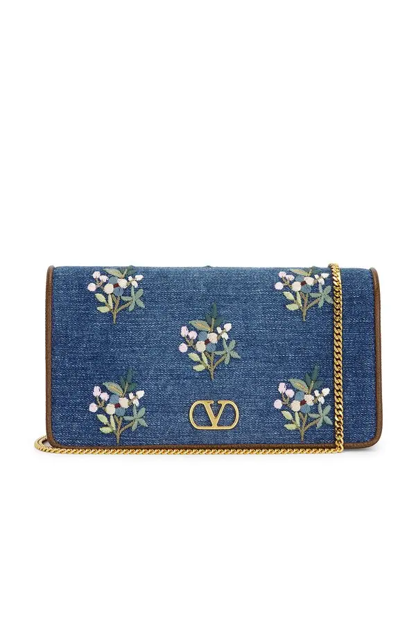 Valentino Garavani V Logo Signature Mini Bag - Denim, Multicolor, & Tabac Brown
