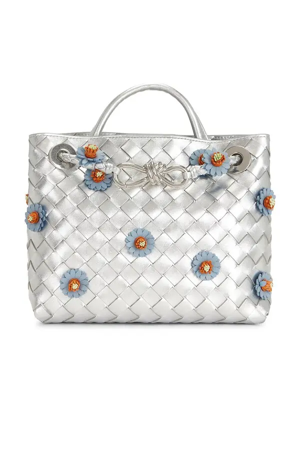 Bottega Veneta Small Andiamo Bag With Floral Embroidery - Silver & Flowers Mix