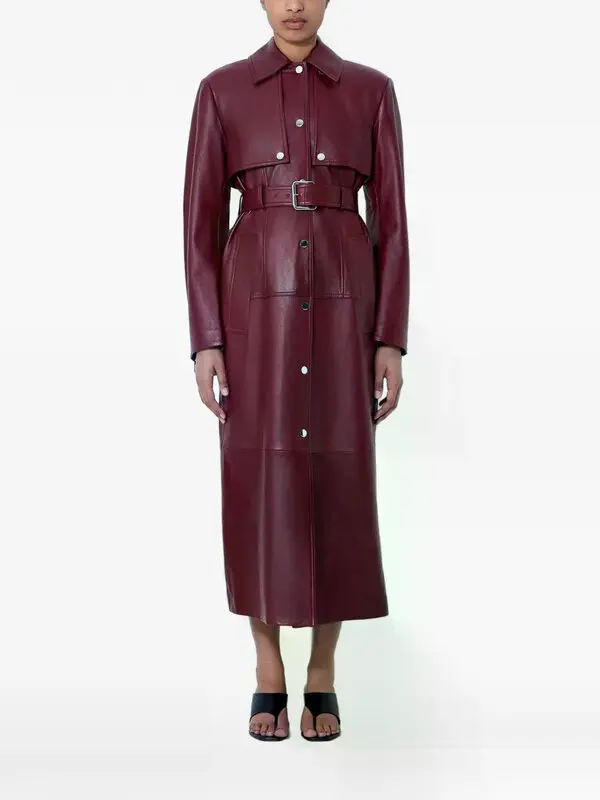 Sportmax Belted Leather Coat - Red