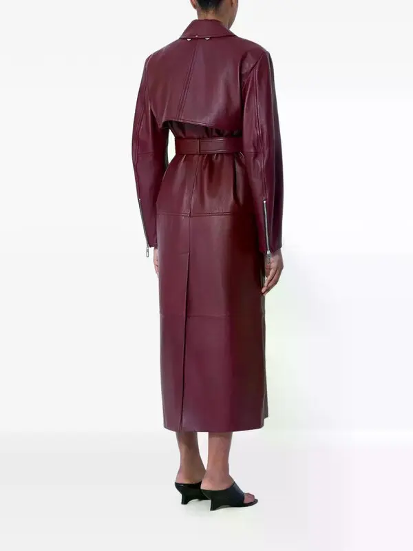 Sportmax Belted Leather Coat - Red