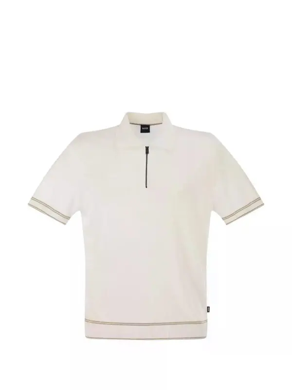BOSS Half-zip Striped-trim Polo Shirt - Neutrals