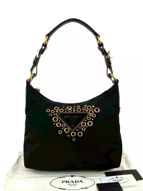 Prada 1990-2000 Nylon Vela Grommet Shoulder Bag