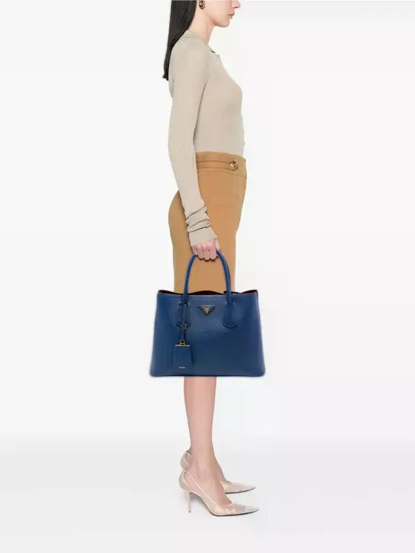 Prada 2013-2025 Medium Saffiano Cuir Double Satchel - Blue