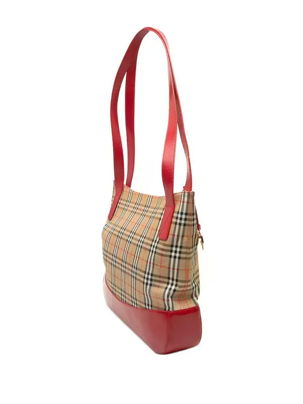 Burberry Haymarket Check Canvas Tote Bag - Red