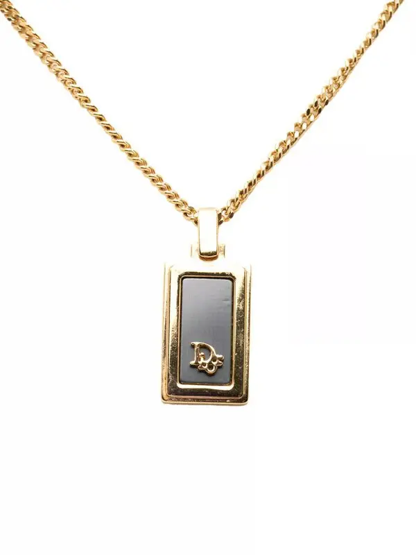 Dior Vintage Logo Pendant Necklace - Gold