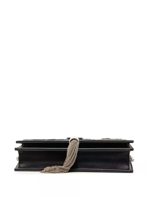 Saint Laurent Calfskin Cloud Star Applique Monogram Kate Tassel Wallet On Chain - Black