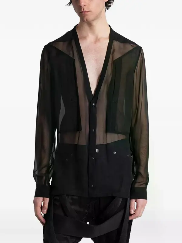 Rick Owens Larry Fogpocket Sheer-finish V-neck Silk Shirt - Black