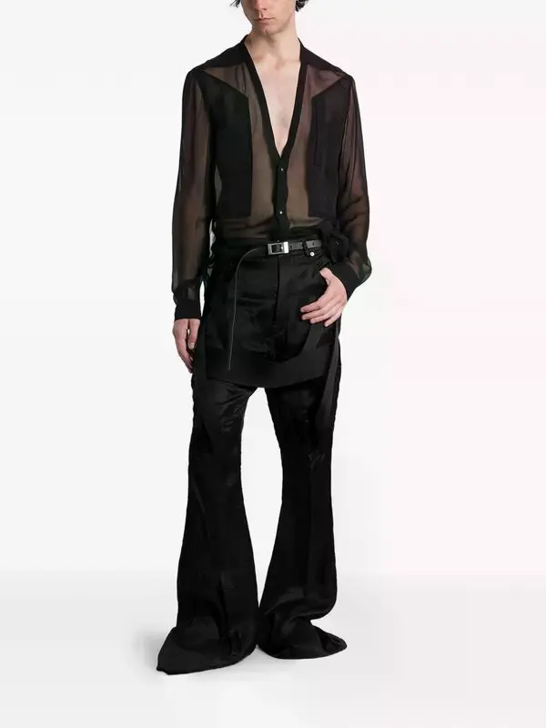 Rick Owens Larry Fogpocket Sheer-finish V-neck Silk Shirt - Black
