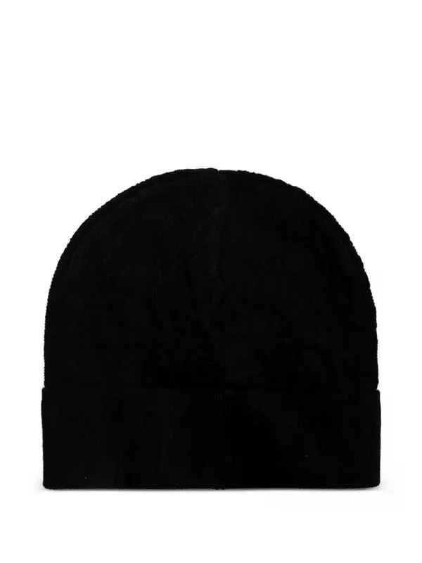 Armani Exchange Cable-knit Beanie Hat With Logo Plaque