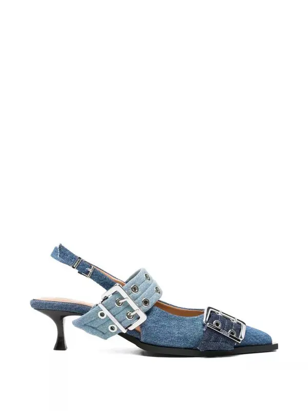 GANNI Buckle-detail Denim Pumps - Blue