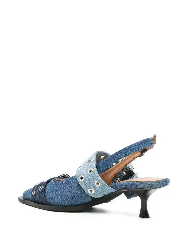 GANNI Buckle-detail Denim Pumps - Blue