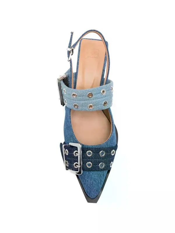 GANNI Buckle-detail Denim Pumps - Blue