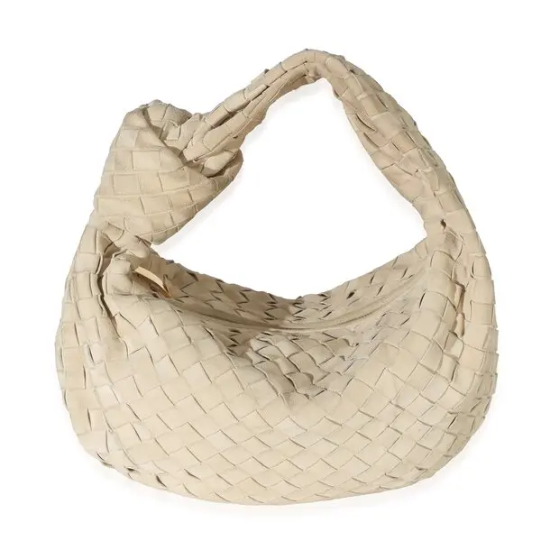 Bottega Veneta Teen Jodie Top Handle Bag Suede Intrecciato - Beige