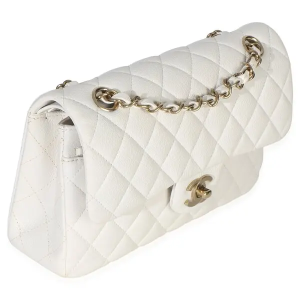 Chanel Quilted Caviar Classic Double Flap Bag - White