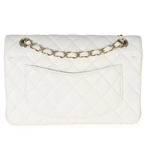 Chanel Quilted Caviar Classic Double Flap Bag - White