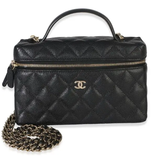 Chanel Quilted Caviar Top Handle Vanity - Black