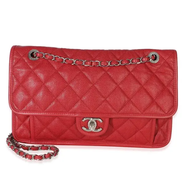 Chanel Quilted Caviar French Riviera Flap Bag - Red