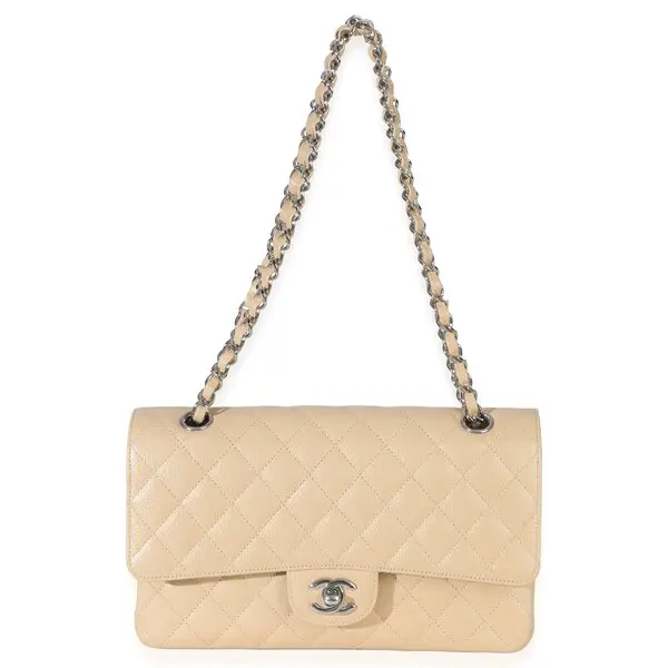 Chanel Quilted Caviar Double Flap Bag - Beige