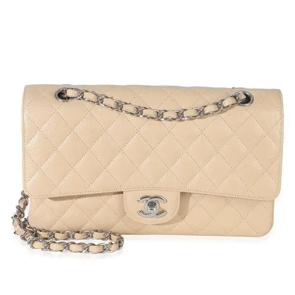 Chanel Quilted Caviar Double Flap Bag - Beige