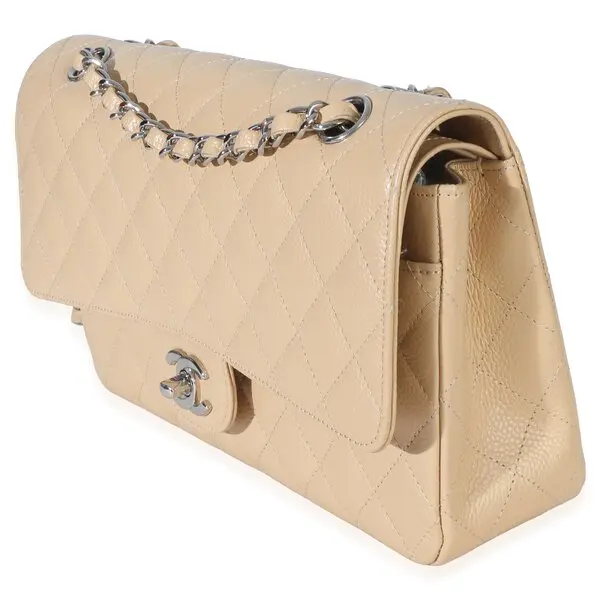 Chanel Quilted Caviar Double Flap Bag - Beige