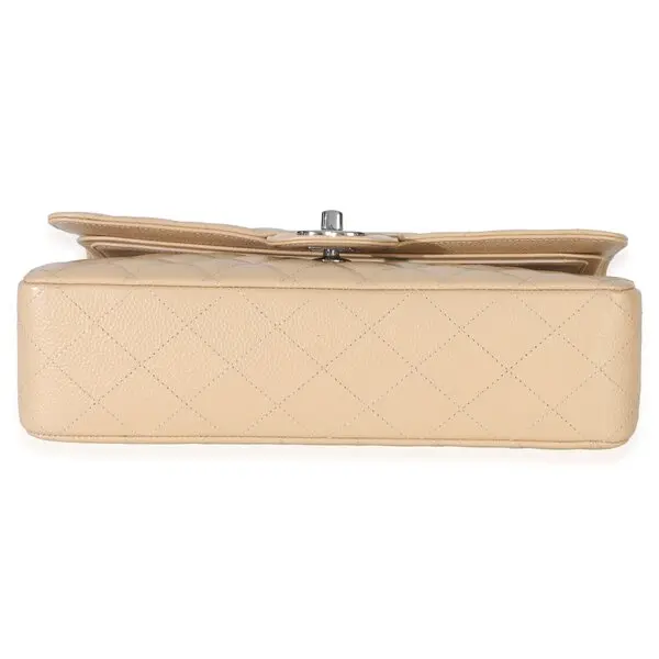 Chanel Quilted Caviar Double Flap Bag - Beige