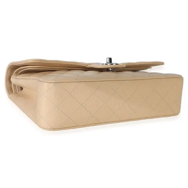 Chanel Quilted Caviar Double Flap Bag - Beige