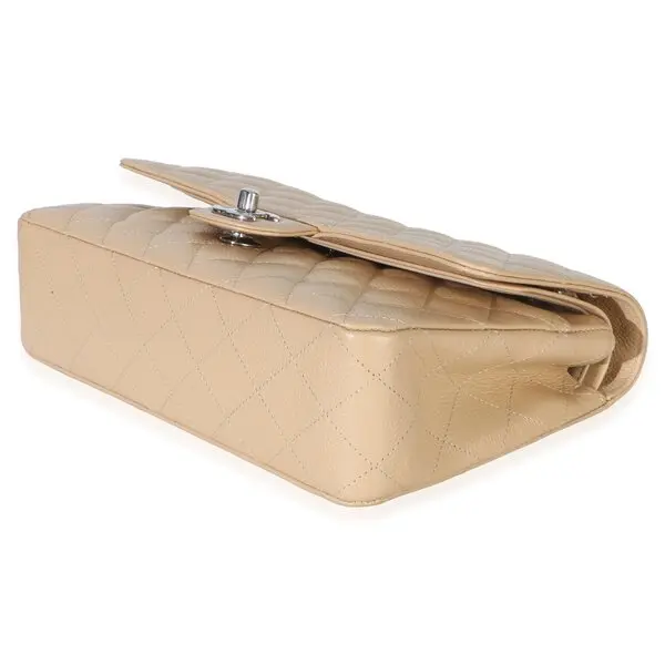 Chanel Quilted Caviar Double Flap Bag - Beige