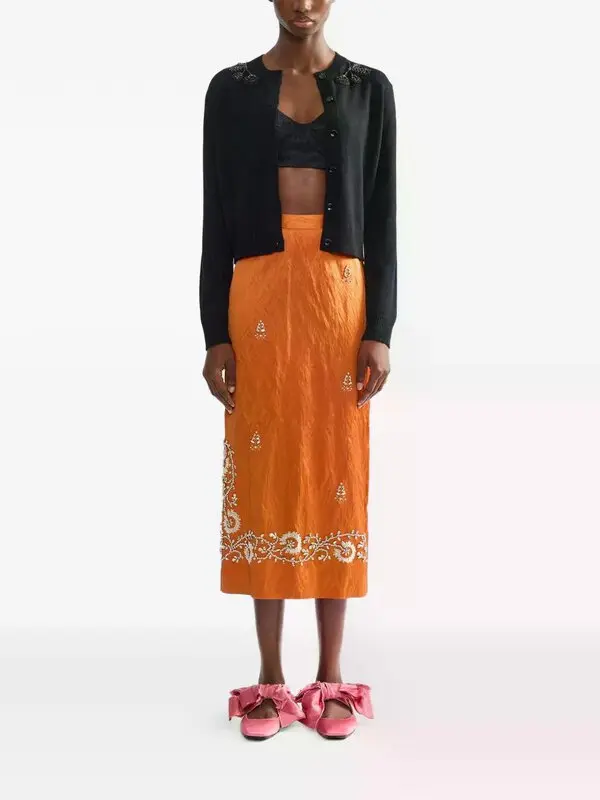 Erdem Bead-embellished Midi Skirt - Orange