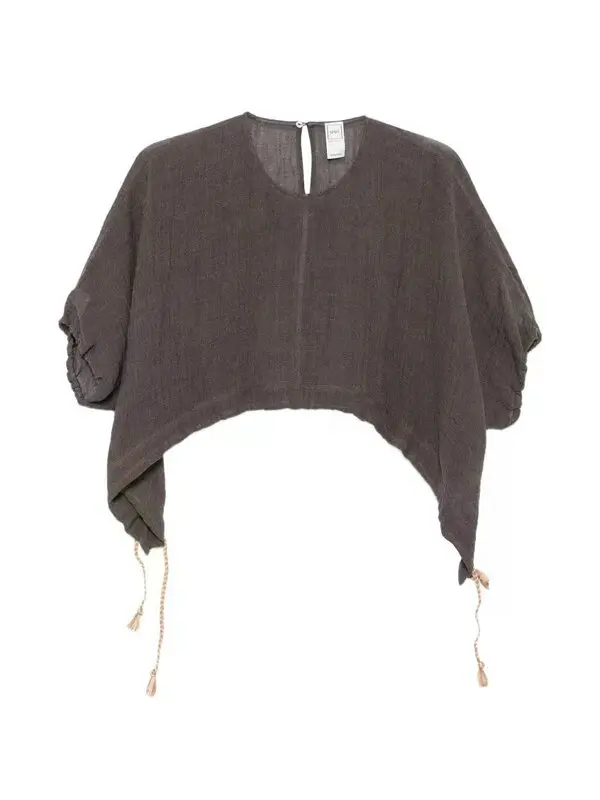120% Lino Asymmetric Tassel Blouse - Brown
