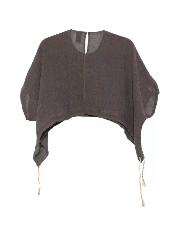 120% Lino Asymmetric Tassel Blouse - Brown