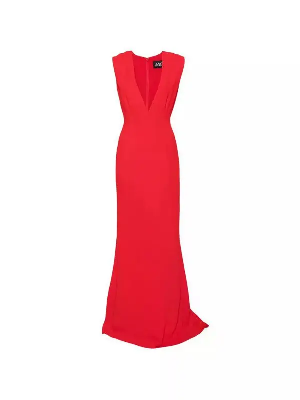 Solace London Althea Plunging V-neck Maxi Dress - Red