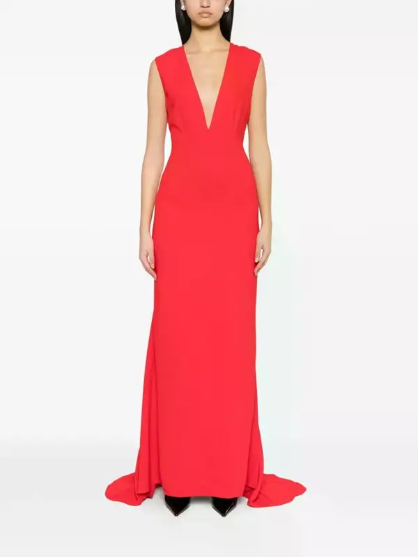 Solace London Althea Plunging V-neck Maxi Dress - Red