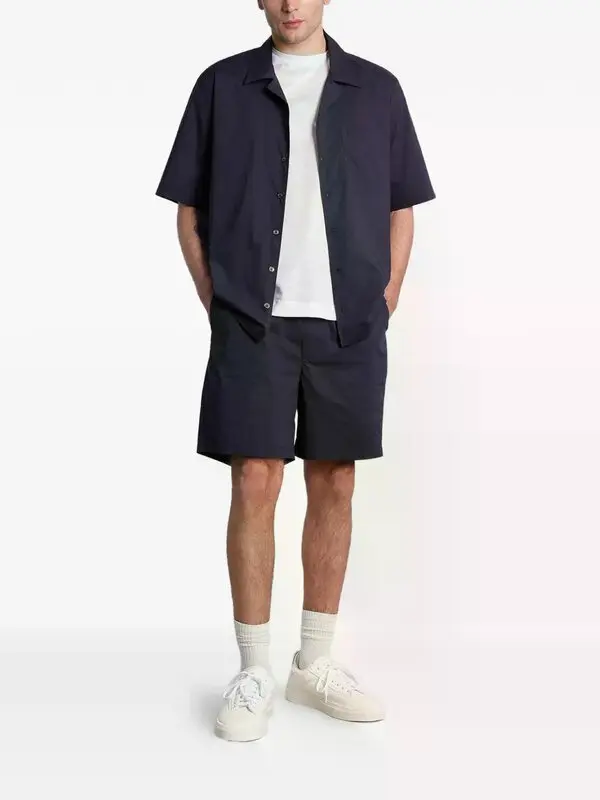 ROBERTO COLLINA Short-sleeve Chest-pocket Cotton Shirt - Blue