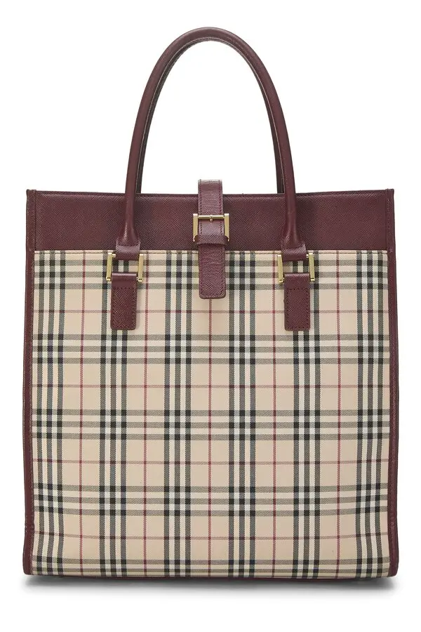 Burberry House Check Jacquard Buckle Handbag - Burgundy