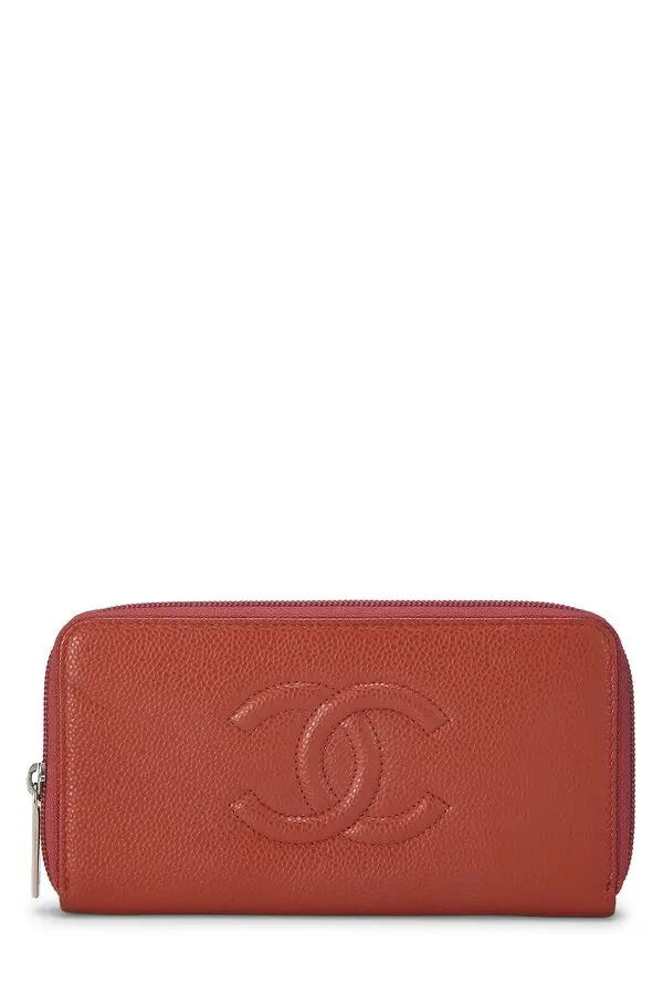 Chanel Caviar Timeless 'cc' Zip-around Wallet - Orange
